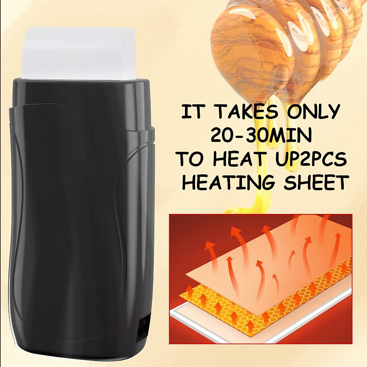 Roll on Wax Kit, Wax Roller Kit, Roll on Wax Warmer for Hair Removal, Roll on Wax for Larger Areas of the Body, At Home Waxing Kit for Women and Men（Black）