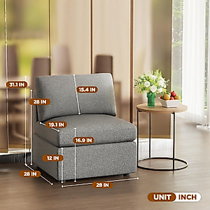 PayLessHere Single Sofa Couch 1-Seat Sofa Convertible Sofa Modular Single Sectional Sofa Couch for Living Room Bedroom Office (Gray)