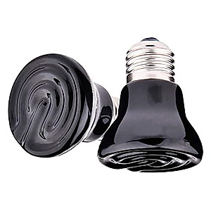 Qixivcom 2-Packs 50W Black Ceramic Heat Lamp Mini Reptile Heat Lamp Bulbs E26/E27 Infrared Reptile Heat Emitter Heater Lamp Bulb No Light Lamps for Lizard Brooder Coop Aquarium Habitat Lizard Turtle
