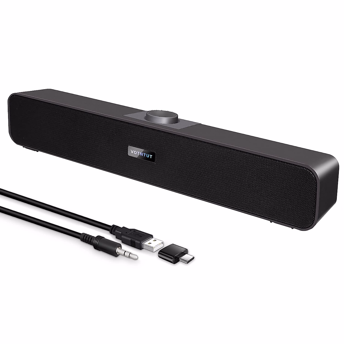 VOTNTUT Computer Speakers,Wired USB Desktop Speaker,Stereo USB Powered Mini Sound Bar Speaker for PC Tablets Desktop Laptop MP3 Mac Air/Pro((USB-C to USB Adapter Included)