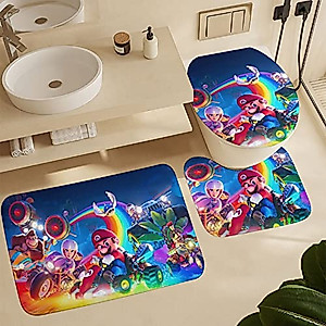 FFIS Anime Super 𝐌.𝐚𝐫𝐢𝐨 𝐁.𝐫𝐨𝐬 Movie.Bathroom Shower Curtain Set, 4 Piece Bathroom with Waterproof Shower Curtain and Non Slip Shower Mat & Toilet Lid Cover Mat U Carpet