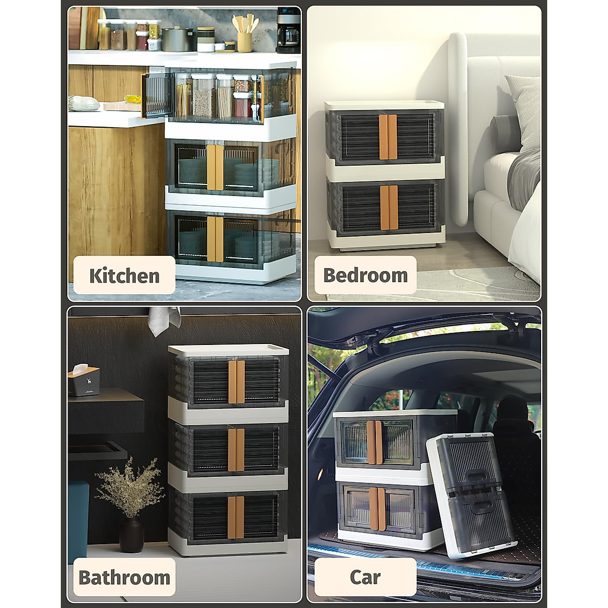 oyenbboi Collapsible Storage Bins with Lids, Stackable Storage Bins with Door, Foldable Plastic Storage Containers with Wheels (8.4 Gal - 3 Pack)