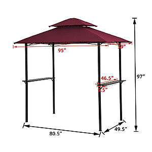 8'x 5' Grill Gazebo Canopy - Outdoor BBQ Gazebo Shelter with Hook and Bar Counters, Steel Frame Double Tier Soft Top Canopy, Red