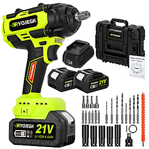 RYOJEGK 850N.m Cordless Impact Wrench Set, 1/2 inch 21V 640Ft-lbs Heavy Duty Impact Gun Kit, Brushless Llave De Impacto w/ 2 x 4.0Ah Battery, Pistola De Impacto for Home Car