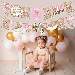 Pink We Can Bearly Wait Baby Shower Banners Bear Baby Shower Party Decorations Bear Banner for Baby Shower Teddy Bear Cutout Banner for Girls Bear Birthday Party Supplies