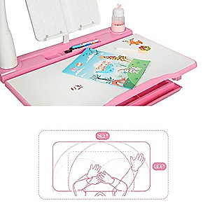 Diroan Kids Functional Desk and Chair Set, Ergonomic Height Adjustable Children School Study Desk with Tilt Desktop, Book Stand, LED Light, Metal Hook and Storage Drawer for Boys Girls(Pink)