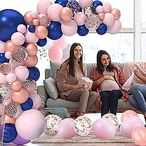 Kederwa 115pcs Navy Blue and Pink Rose Gold Gender Reveal Decorations with Rose Gold Navy Pink Balloons Garland for Baby Shower Gender Reveal Balloons Wedding Deorations