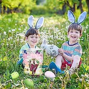 50 Pcs Happy Easter Gift Bags with Handles Easter Bunny Plastic Tote Bags He is Risen Easter Goody Bags Reusable Plastic Easter Treat Bag for Kids Eggs Hunt, Easter Party Supplies