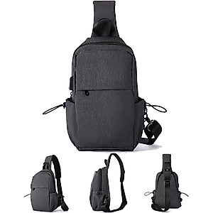 Small Black Sling Crossbody Backpack Shoulder Bag for Men Women, Lightweight One Strap Tactical Chest Backpack Sling Bag Backpack for Hiking Walking Biking Travel Cycling USB Charger Port Nylon Gray