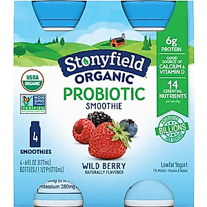 Stonyfield Organic, Low Fat Wild Berry Smoothie, 6 Fl Oz Bottles, 4Ct