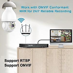 2K HD Light-Bulb Security Camera, Wireless 2.4G&5Ghz Wifi, Work With NVR & 3rd Party Software, RTSP Stream, Work With Alexa, 360° View, Auto Tracking, 2 Way Audio, Motion Detection, Remote View