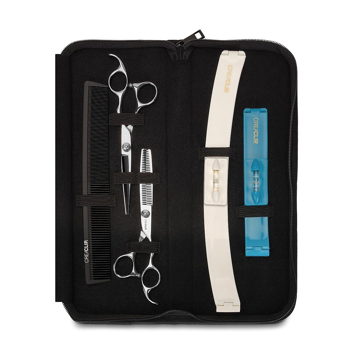 Original CreaClip Case and Hair Scissors, Hair Cutting Tool Hair Cutting Shears Thinning Scissors Hair Comb for Layers Bangs Kids Hair Cut Hair Cutting Kit (Set of 5)