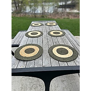 Premium Jute Placemats Set - Golden Fiber Collection | 100% Natural and Eco-Friendly | Soft & Durable | Round 13" x 13" | Dining Room Table Mat in Green and Natural Jute Color (Set of 6)