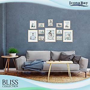 Icona Bay 12x16 Light Oak Picture Frame Fits 11x15 Photos with Mat to 9x12 Image, Modern Style Wood Composite Poster Frame, Wall Mount Only, Bliss Collection