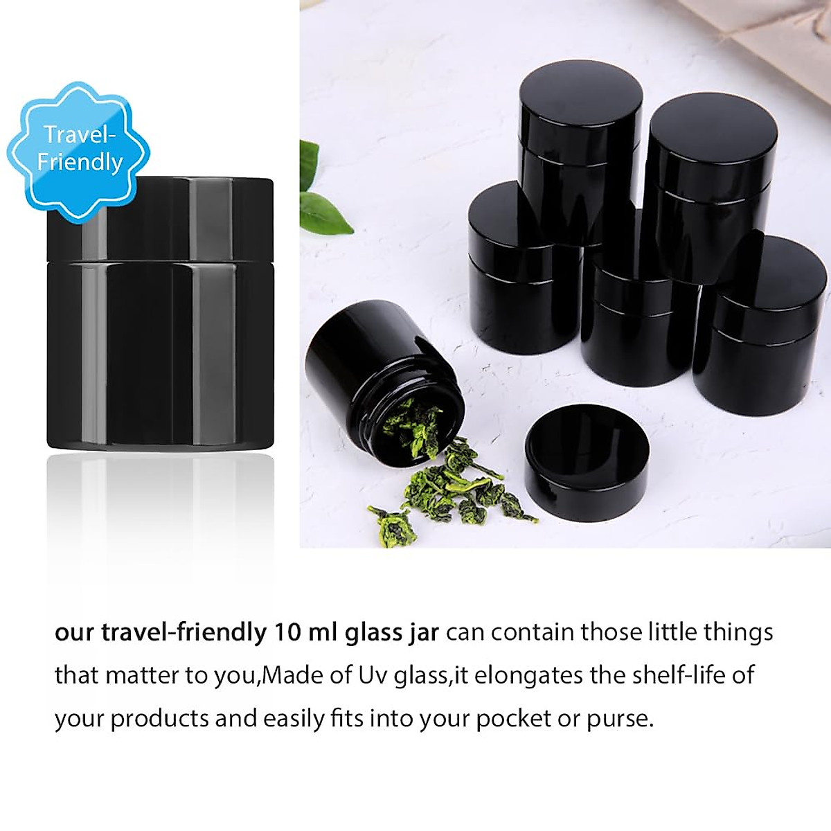 SKMZ 12PCS UV Protection Small Glass Jars With Lids Reusable 5ml Black Food Glass Bottle Mini Airtight Container For Oil Salve leaf Storage 1 Wax Carving Tools - 5g black