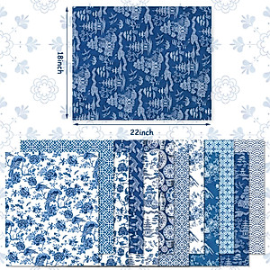 Whaline 12Pcs Blue Chinoiserie Cotton Fabric Bundles 18 x 22 Inch White Blue China Fat Quarters Oriental Quilting Patchwork Squares Sewing Fabrics for DIY Handmade Craft Party Decor