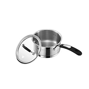 1.7-Quart 304 Stainless Steel Milk Pan Saucepan with Lid Cookware,Multipurpose Soup Pot Small Cooking Pot Pan with Long Heatproof Handle,Incuction Compatible,Dishwasher Safe, 1.7Qt Silver