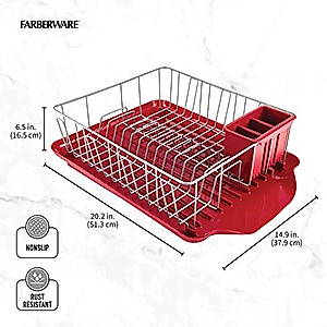 Farberware 3-Piece Dish Rack Set, Red