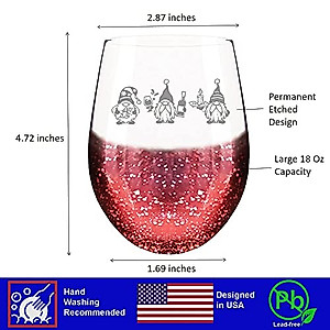 Christmas Gnome Etched Stemless Wine Drinking Glasses Glassware Set of 4