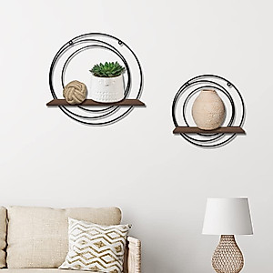 Rienias Floating Shelves Wall Mounted Set of 2, Hanging Storage Shelf for Bathroom, Living Room, Bedroom, Kitchen,Brown