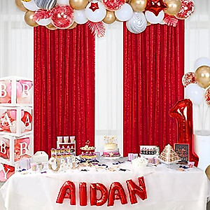 Red Sequin Backdrop Curtain 4 Pieces 2FTx8FT Glitter Christmas Wedding Decoration Party Photograph Background