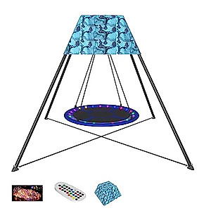 Outdoor Swing Set, Swing Stand with Tent & Swing, Trapezoidal Swing Set with Heavy Duty Galvanized Steel Frame & LED Strips for Boys Girls Teens Garden Backyard Playground