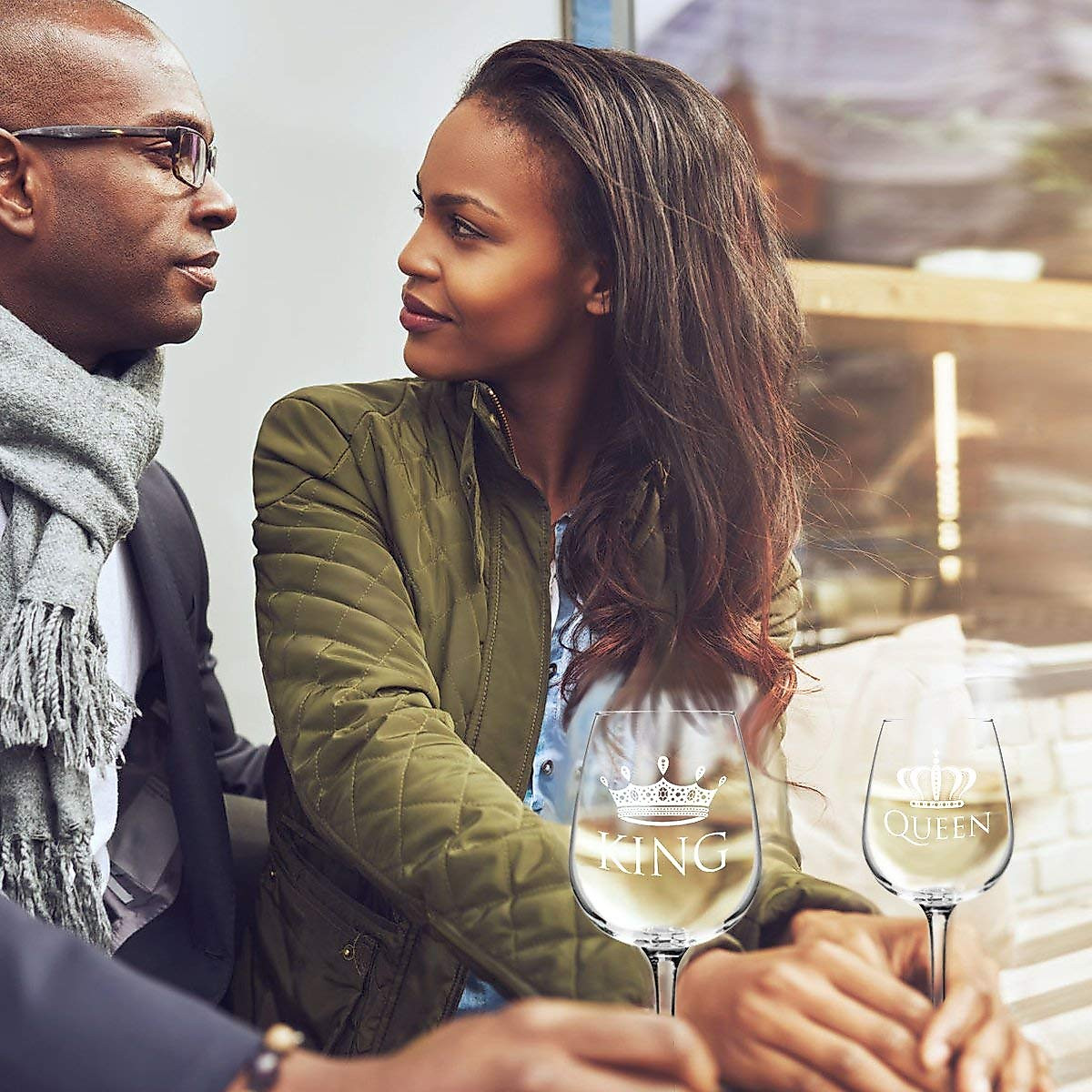 King and Queen Wine Glass Gift Set of 2 (12.75 oz) | Fun Novelty His and Hers or Husband Wife Drinkware | Couple, Newlywed| Wedding or Favorite Couples Gift | USA Made