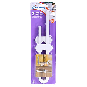 Dreambaby Slimline Slide Lock for Baby Proofing - Child Safety Cupboard Handle Locks - Suitable for Thinner Handles & Knobs - White - 2 Pack