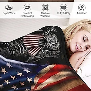 YOETTE 4th of July Throw Blanket Flannel American Flag Gifts for Women Men Gnome Patriotic Army 50"X60" Patriotic Party Theme Blankets Couch Sofa Bed Decor