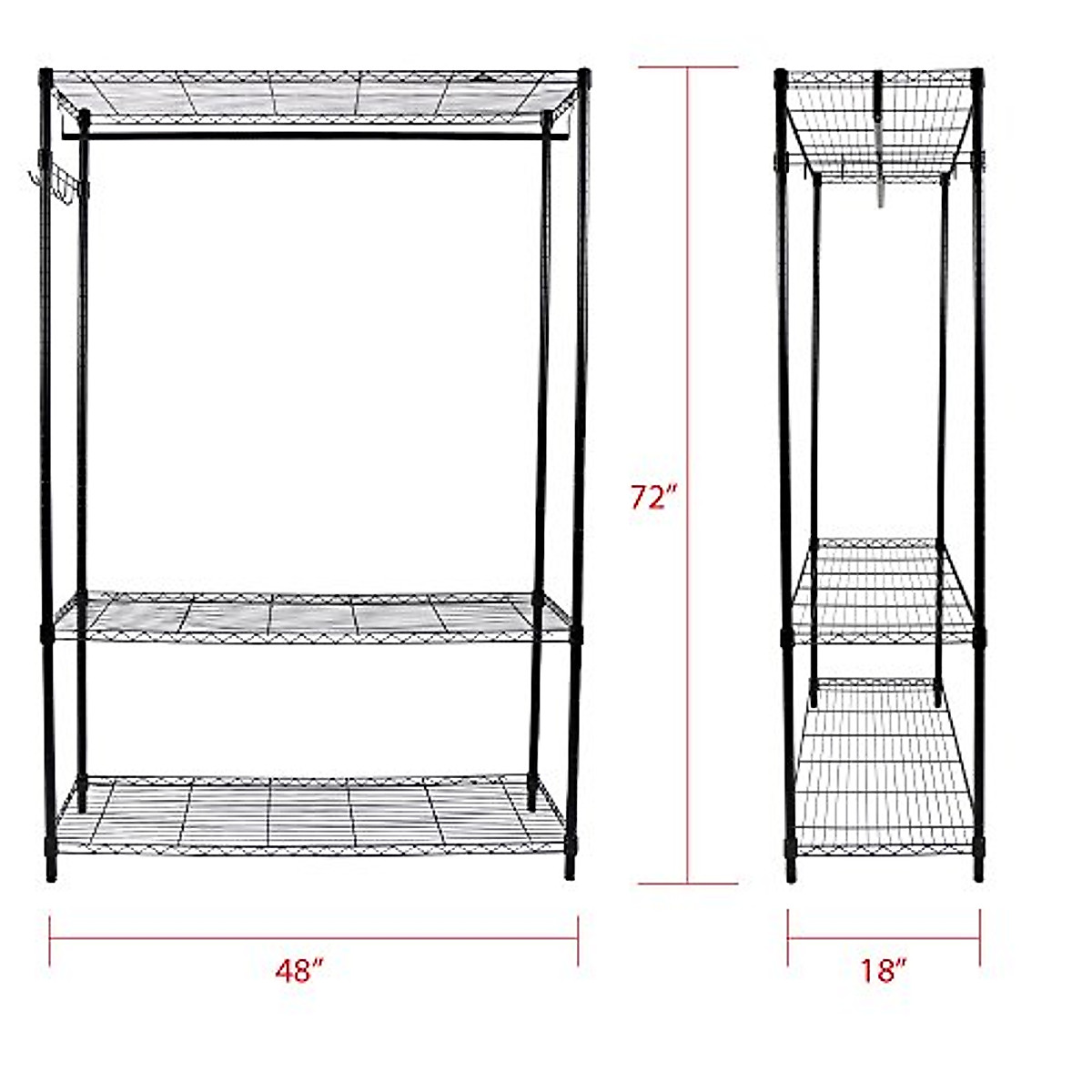 Apollo Hardware Black 3-Shelf Garment Rack 18"x48"x72"