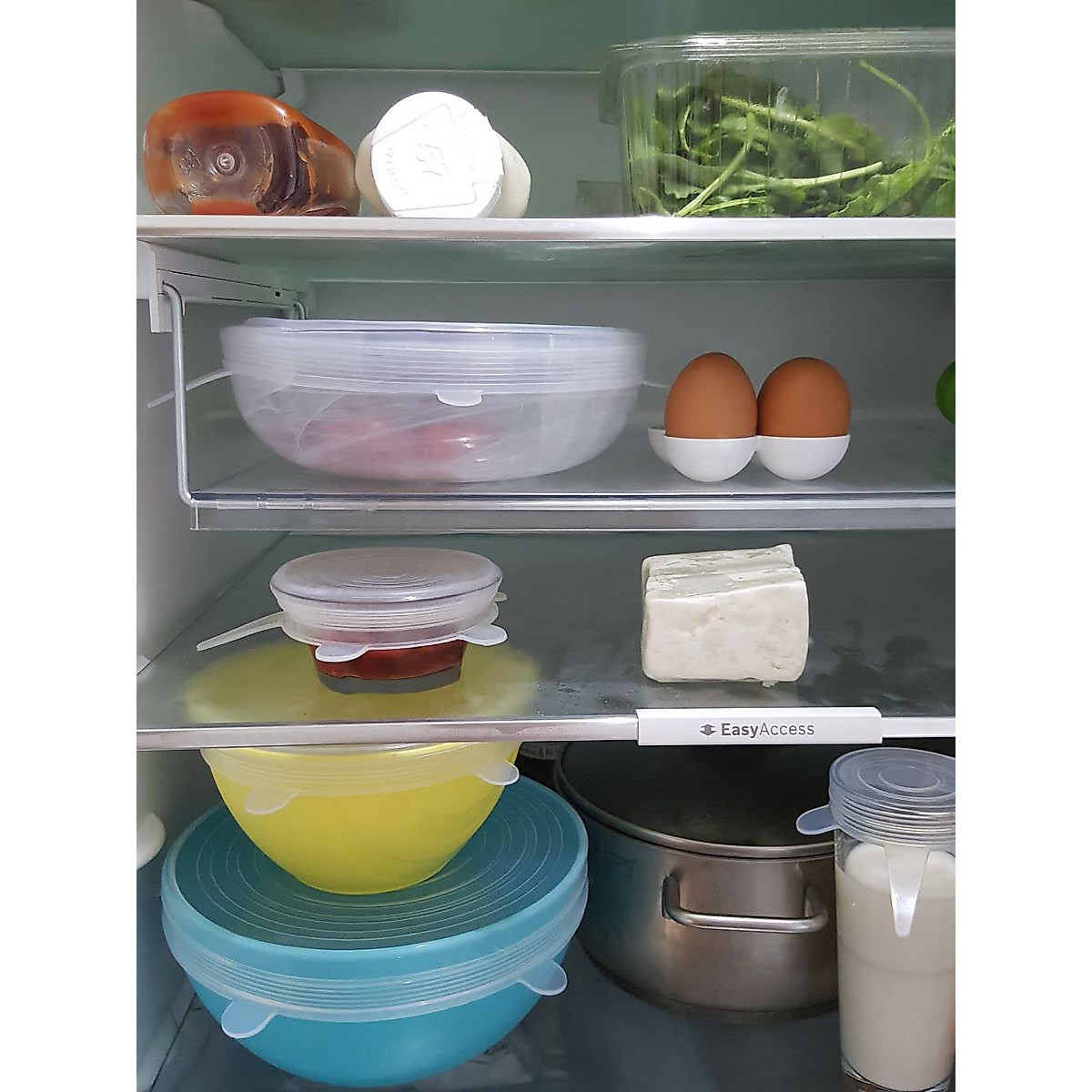 Silicone Stretch Lids, Reusable Plastic Wrap Alternative, 6 Pcs Silicone Lids, Eco Friendly Food Storage Covers for 3” - 11” Container, Bowl, Cup – Dishwasher Safe Bowl Covers, Clear