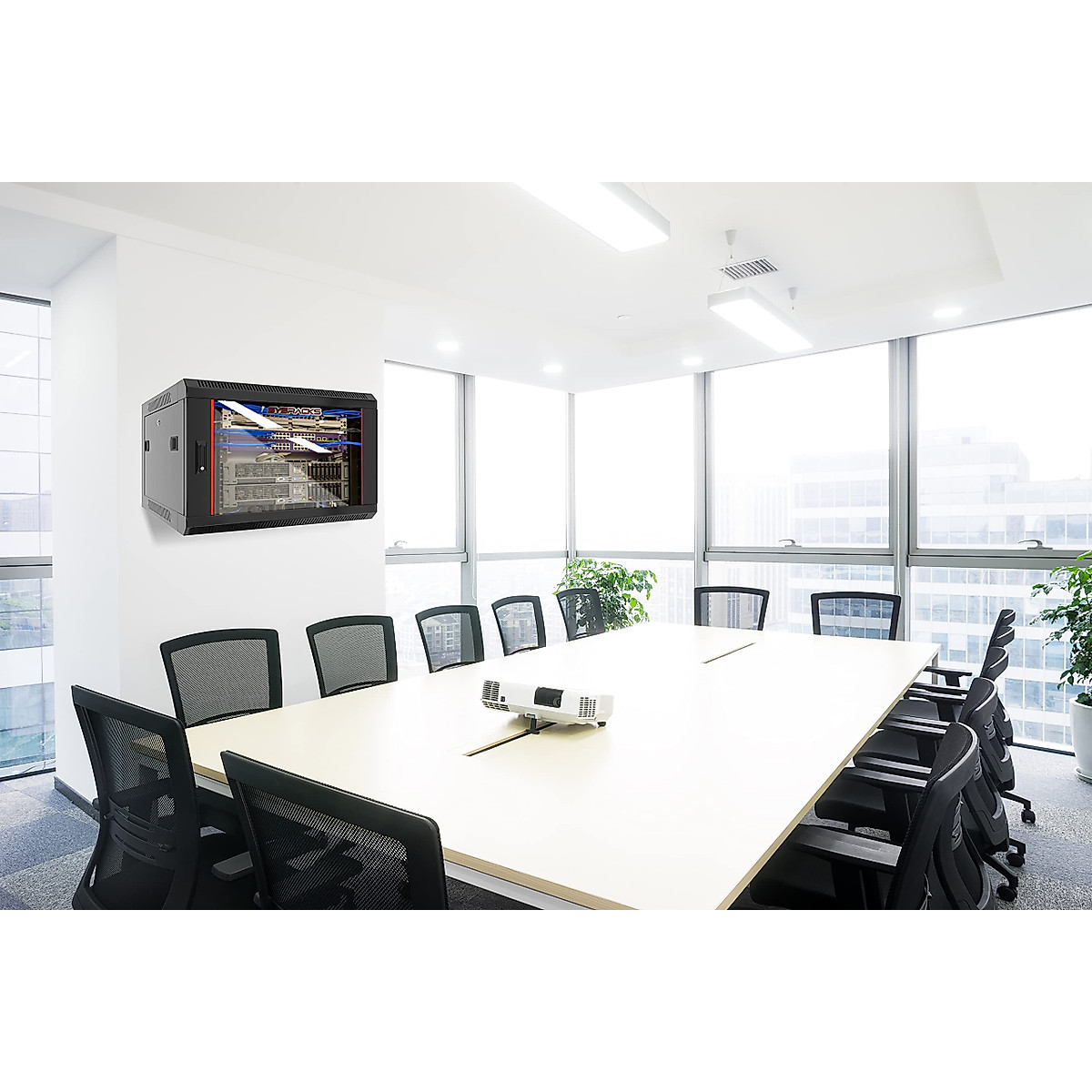 Sysracks 12U 24 inch Depth Wall Mount Server Cabinet Enclosure Rack Glass Door - 8-Way PDU - Cooling Fan - Vented Shelf - Feet - Hardware