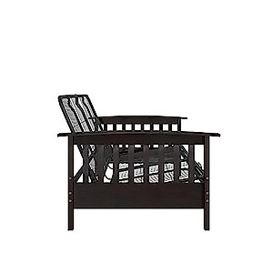 DHP Laurel Full Size Espresso Wood Arm Futon Frame with 6" Thermobonded High Density Polyester Fill Tan Microfiber Mattress
