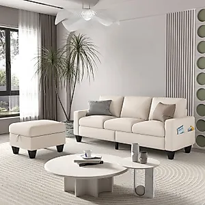 Youmumeub Sectional Sofa, L Shaped Couches for Living Room with Movable Ottoman Small Beige Sofas Modular Furniture Set for Apartment Small Space Loft