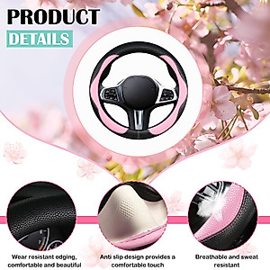 SuperKaKa Car Steering Wheel Cover 2025, Universal Auto PU Cute Breathable Slip-Proof Comfort Imitation Leather Protector Cars Interior Accessories for Women Men Fit Most Vehicle (Pink)
