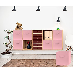 Pomatree 13x13x13 Inch Storage Cubes - 4 Pack - Large and Sturdy Storage Bins | Dual Handles, Foldable | Cube Organizer Bin | Fabric Baskets for Organizing Closet, Clothes and Toys (Pink)