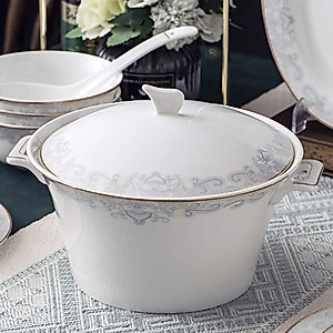 Stylish Dinner Plates,Ceramics Dinnerware Set, Cereals Bowl & Dish & Soup Pot | 58 Pieces Bone China Dinner Sets for Wedding Gifts - Elegant Porcelain Combination Set