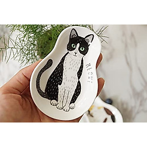 KiaoTime Coffee Spoon Rests and Spoon - Ceramic Cute Cat Spoon Rest Teaspoon Holder Coffee Station Decor Coffee bar Coffee Stirrers Holder for Home Kitchen Accessories