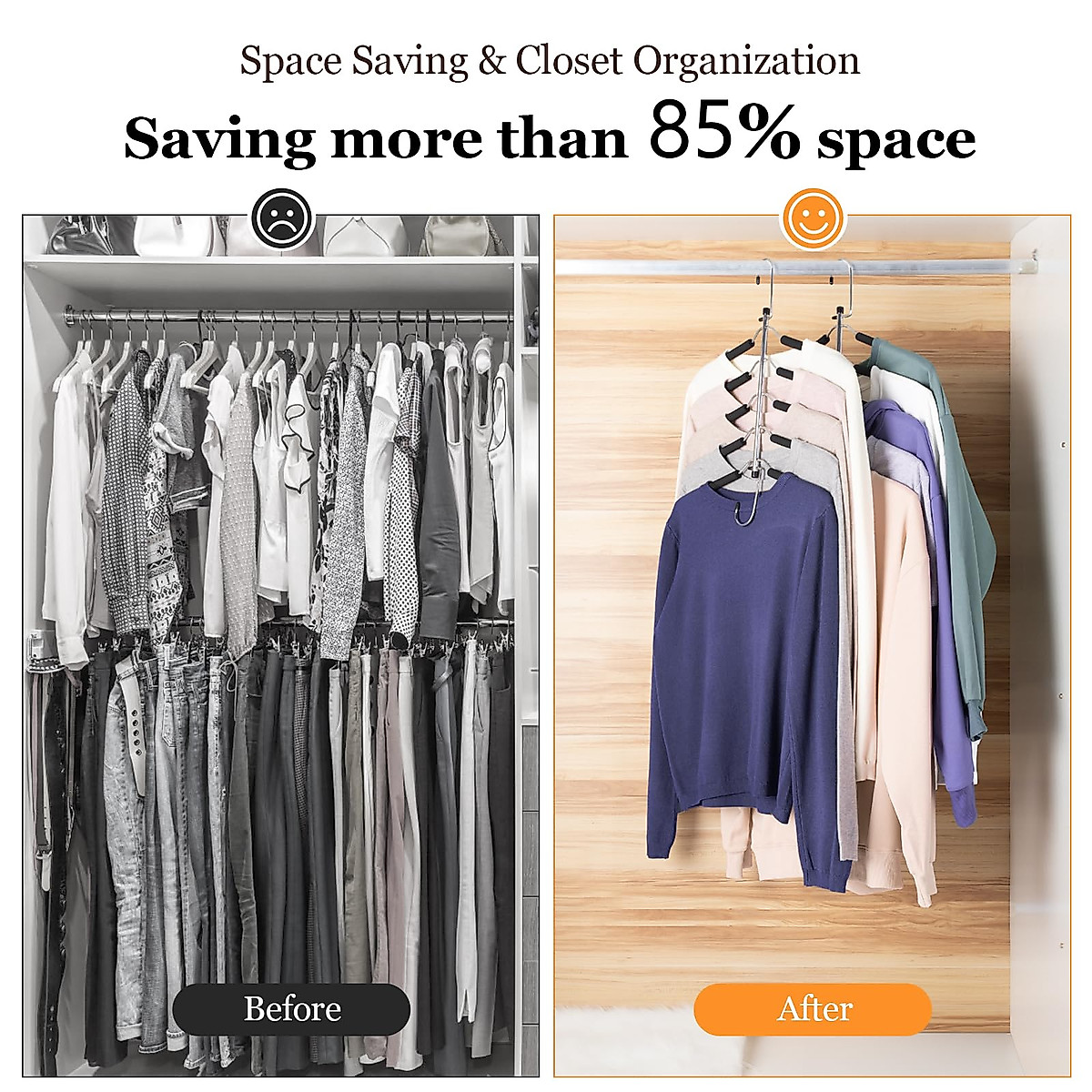 Lomrsiul Clothes Hangers Space Saving Shirt Hangers - Non Slip Multiple Shirt Organizer for Closet with Foam Padded for T-Shirt Short Skirt Sweatshirt Hoodie Closet Organizers and Storage 2 Pack