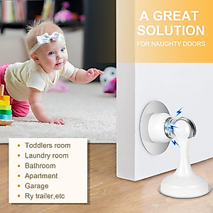Door Stopper, 2 Pack Magnetic Door Stop White, Stainless Steel Door Catch, 3M Double-Sided Self Adhesive Tape, Door Holder Doorstop, No Drilling, Keep Your Door Open