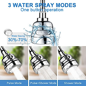 Kitchen Faucet Sprayer Attachment, Movable Faucet Extender with 4 Spray Modes, 360° Rotatable Sink Faucet Head, Anti-Splash Tap Booster Shower and Water Saving Faucet for Kitchen-Long