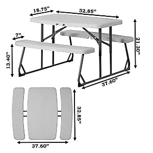 Gardenised Foldable White Kids' Picnic Table Bench Outdoor Portable Children's Backyard Table, Crafting, Dining, and Playtime Patio Table