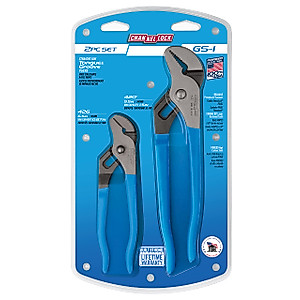 Channellock 2 Piece Tongue and Groove Pliers Set - 9.5-Inch, 6.5-Inch | Straight Jaw Groove Joint Pliers | Laser Heat-Treated 90° Teeth| Forged from High Carbon Steel | Patented Reinforcing Edge Minimizes Stress Breakage | Made in USA