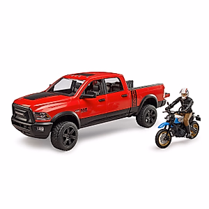 bruder Ram 2502 Power Wagon with Ducati Scrambler Desert Sled and Driver Vehicles Toy