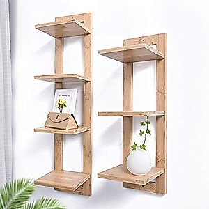 PIBM Stylish Simplicity Shelf Wall Mounted Floating Rack Wooden Solid Wood Storage Shelves Books Living Room Corner Multifunctional,3 Colors Avaliable,3 Layers / 4 Layers, Wood Color , 2piece Set
