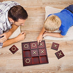 9.5-inch Wooden Tic Tac Toe Game, Decorative Coffee Table Games for Adults and Family Activities