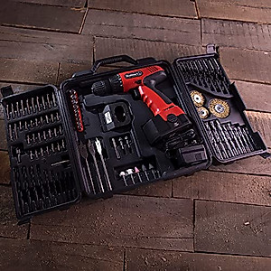 Stalwart - 75-CD91 Cordless Drill Set- 89 Piece Kit, 18-Volt Power Tool with Bits, Sockets, Drivers, Battery Charger with AC Adapter, and Carrying Case by Red