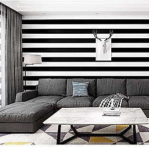 Guvana Stripe Black and White Peel and Stick Wallpaper Self-Adhesive Wallpaper 118"x17.7" Removable Contact Paper Waterproof Wallpaper Decorative Wall Covering Cabinets Shelves Drawer Liner Vinyl