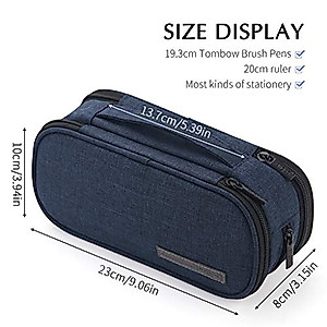 CICIMELON Pencil Case Big Capacity Handheld 3 Compartments Pencil Pouch Portable Large Storage Canvas Pen Bag for Boys Girls Adults Students Business Office(Dark Blue)
