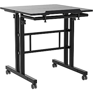 AIZ Adjustable Desk with Rolling Wheels, Portable Laptop Table for Standing or Sitting, Home Office Computer Workstation for Adults or Children,Black